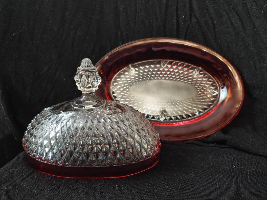 Indiana Glass Diamond Point Butter Dish - Etsy