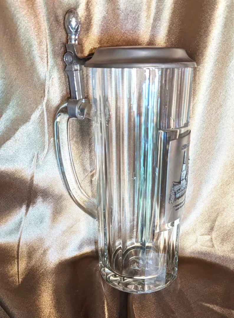 Nuremberg Germany Crystal Fluted Glass 8 " Beer Garden Mug Stein Metal ...