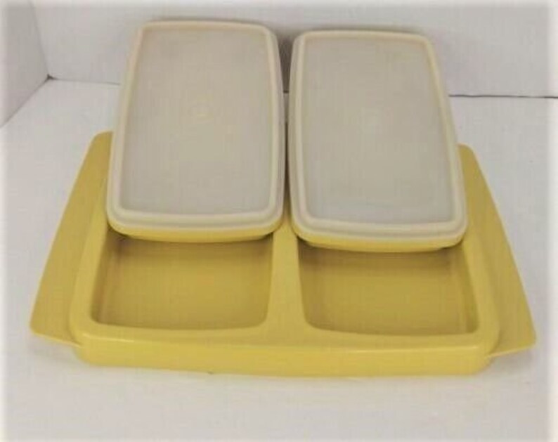 Tupperware Mustard Gold Mid Century Picnic Meat Keeper / Veggie Storage ...