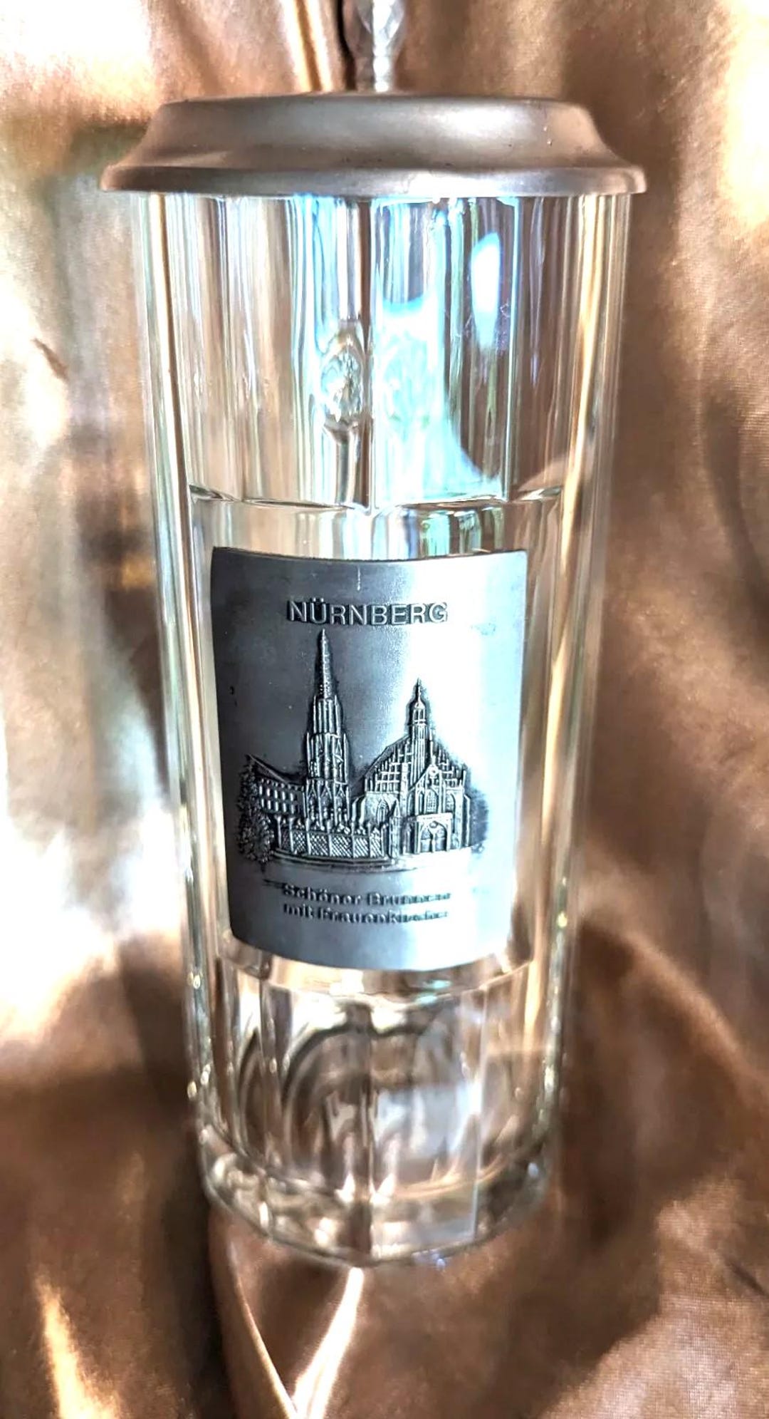 Nuremberg Germany Crystal Fluted Glass 8 " Beer Garden Mug Stein Metal ...