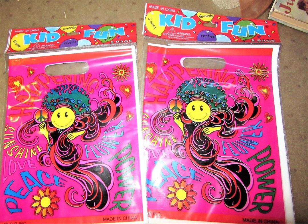 36 Peace Birthday Party Hippie Candy Loot Bags Smile Face Hot Pink ...
