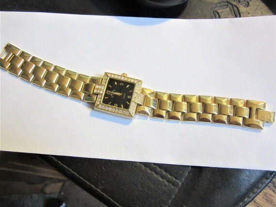 Wristwatch Faux Gold Chain Square Crystal trim Black … - Gem