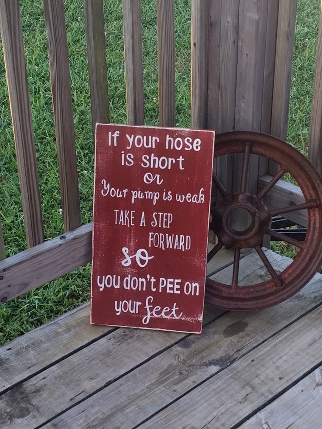 Bathroom Sign - Funny Bathroom Decor - If Your Hose is Short - Rustic ...