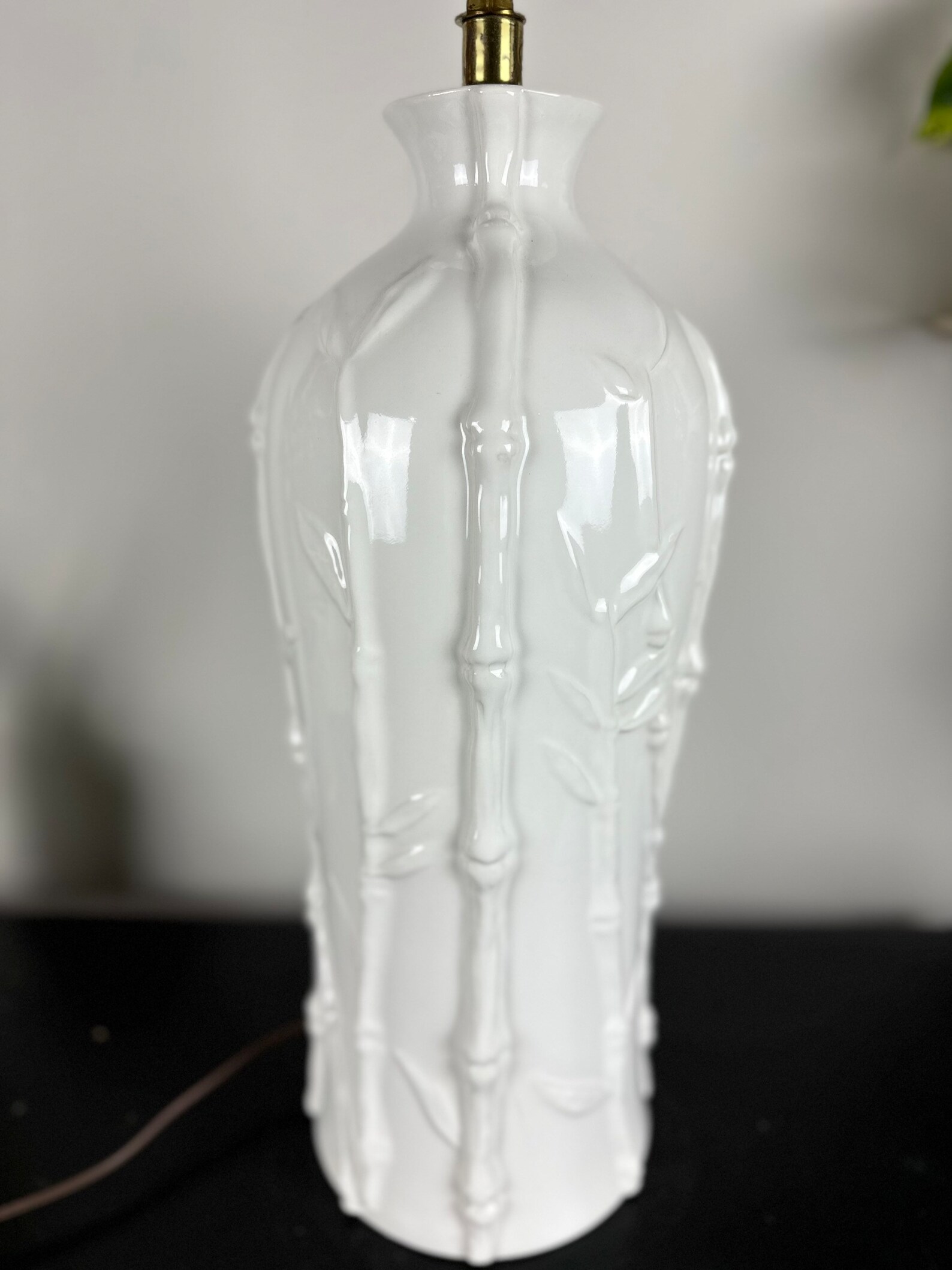 Vintage White Ceramic Bamboo Motif Table Lamp / Faux Ceramic Bamboo ...