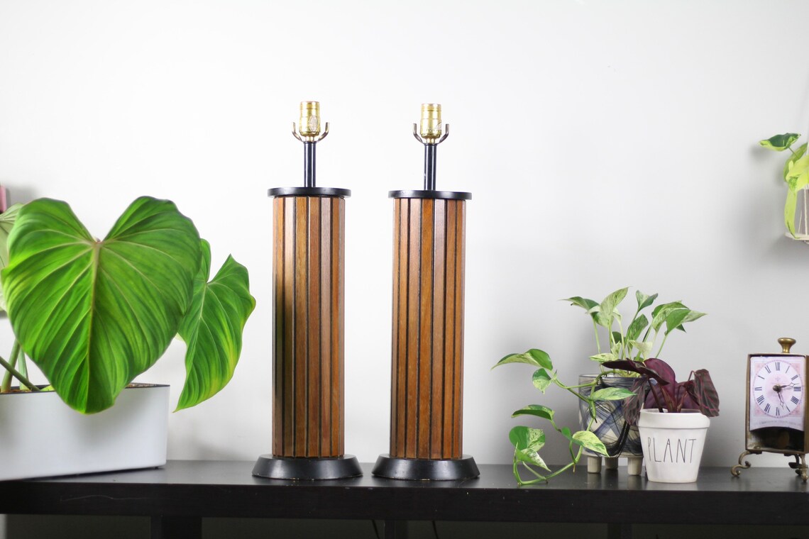 A Pair of Vintage Mid Century Modern Wood Table Lamps / MCM - Etsy