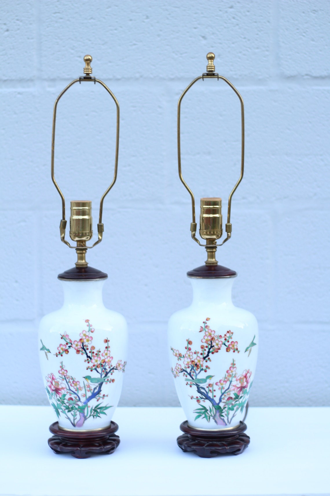 A Pair Of Vintage Japanese Cherry Blossom Table Lamps / | Etsy