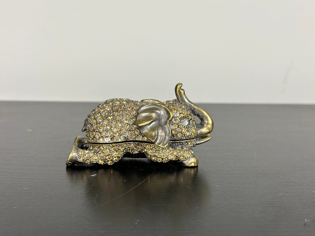Vintage Brass Elephant Trinket Box / Brass Elephant Lidded Jewelry Box ...