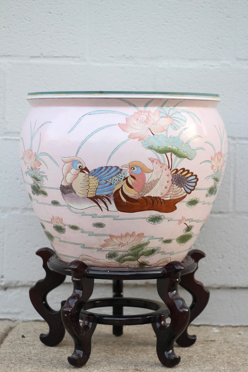Vintage Extra Large Chinese Fish Bowl Pot With Stand and Top - Etsy