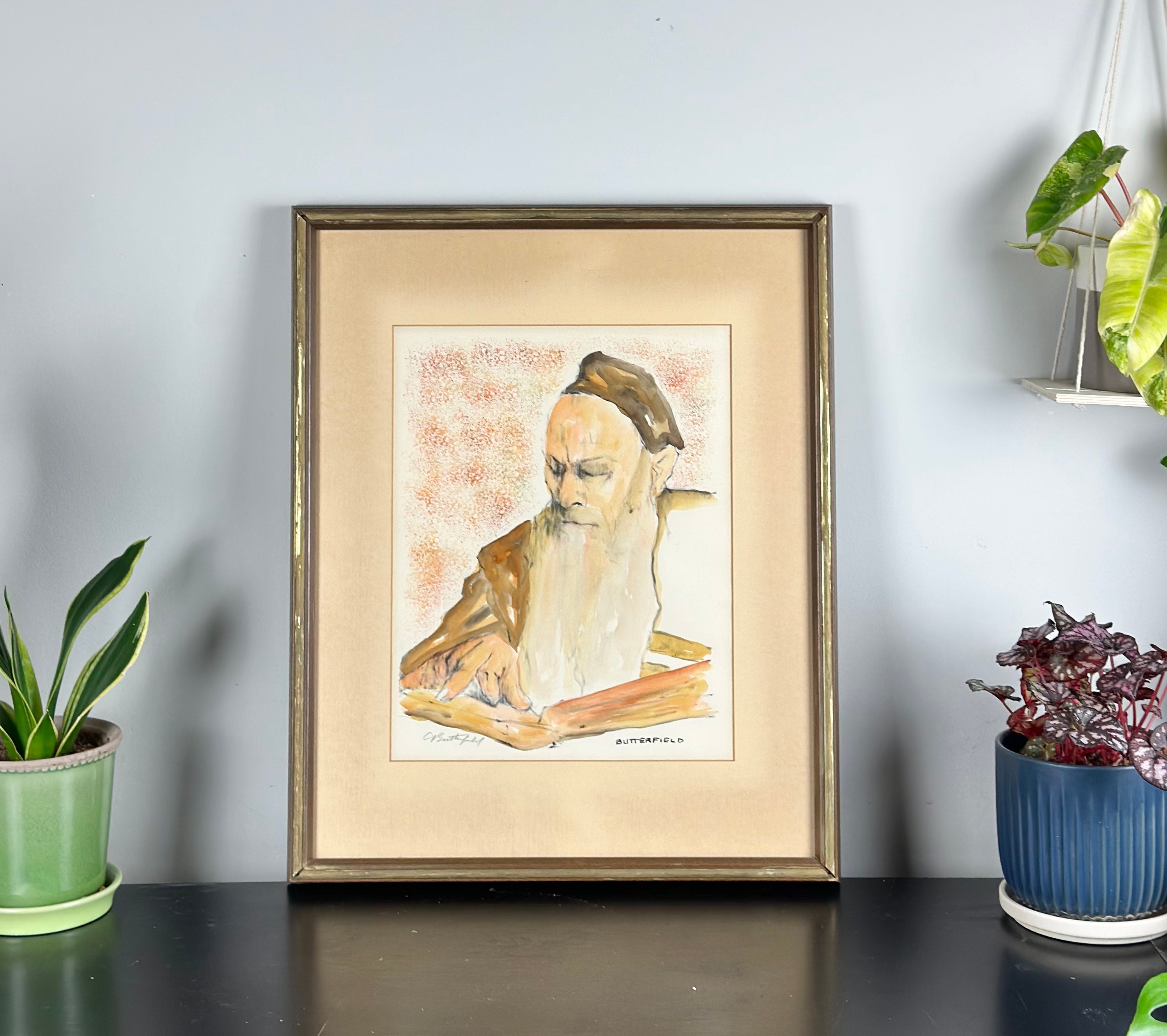 Vintage Watercolor Painting Frame / Portrait of an Old Man / Wall Art ...