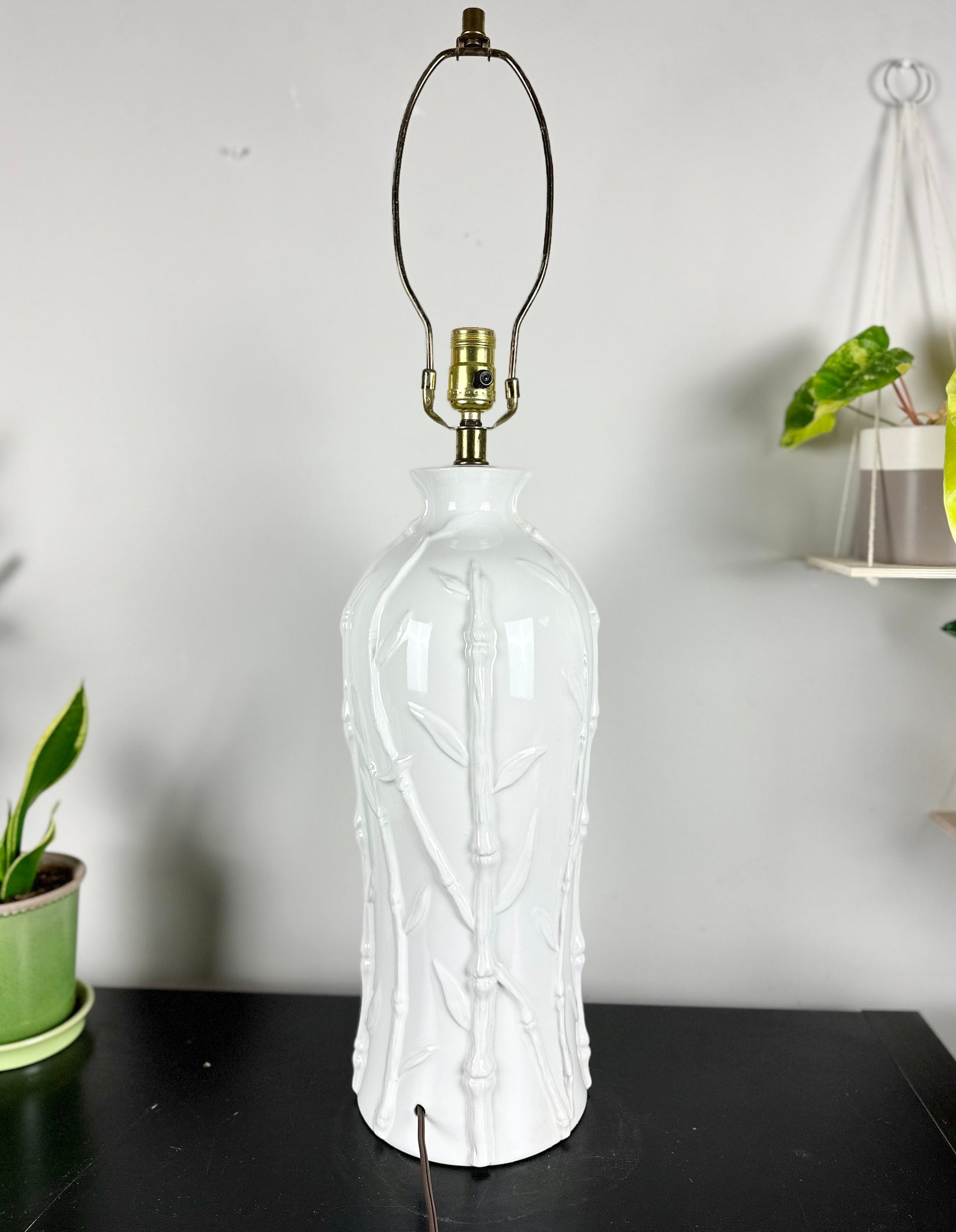 Vintage White Ceramic Bamboo Motif Table Lamp / Faux Ceramic Bamboo ...