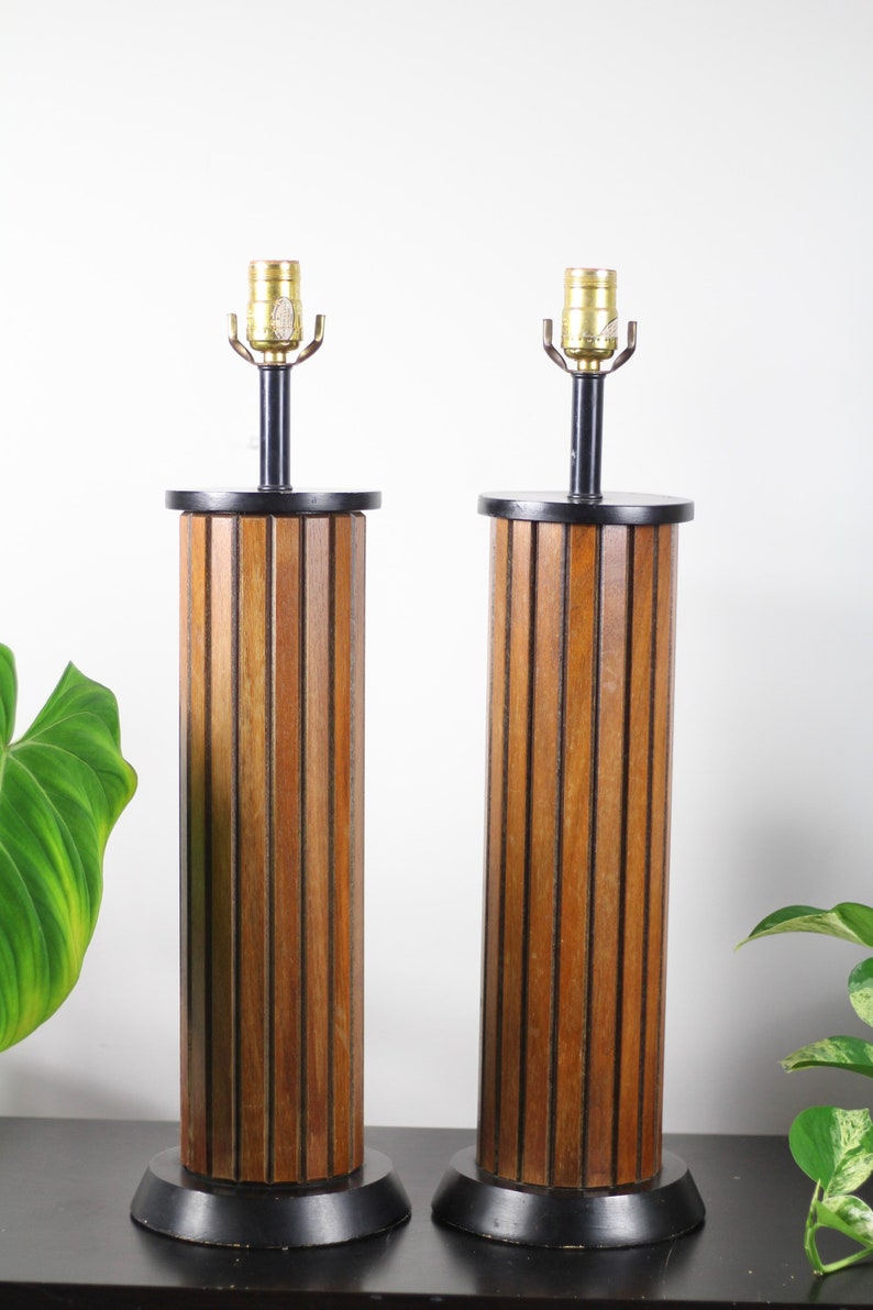 A Pair of Vintage Mid Century Modern Wood Table Lamps / MCM - Etsy