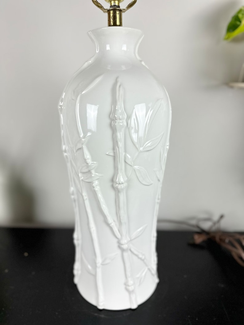 Vintage White Ceramic Bamboo Motif Table Lamp / Faux Ceramic Bamboo ...