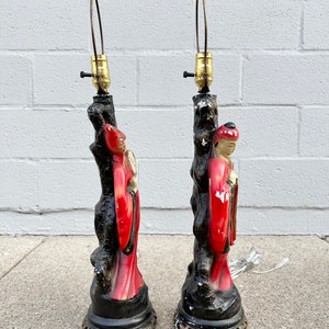Pair of Chalkware Asian Figurine Lamps / Vintage Home Decoration - Etsy
