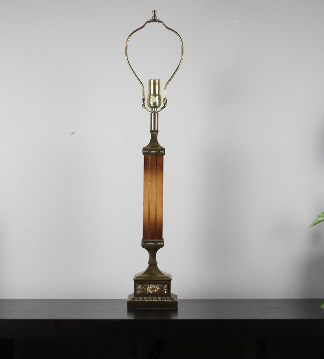 Tall Vintage Wood and Brass Table Lamp / Lighting / Vintage Home ...