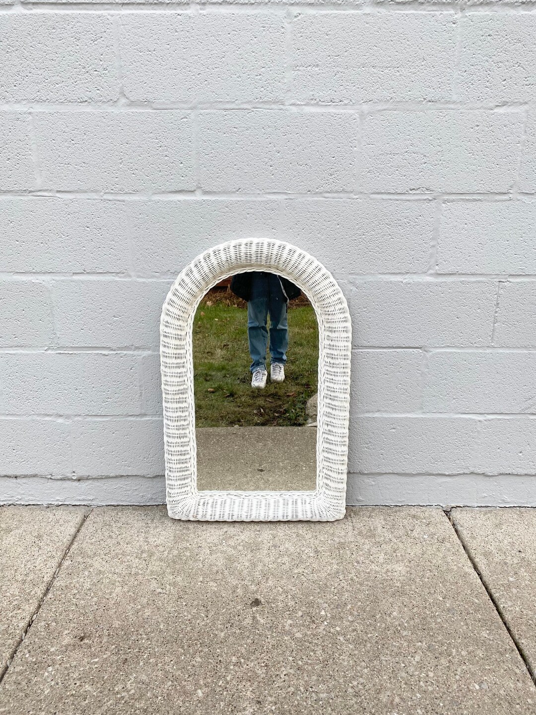White White Wicker Mirror / Bamboo White Woven Wall Mirror / Vintage ...