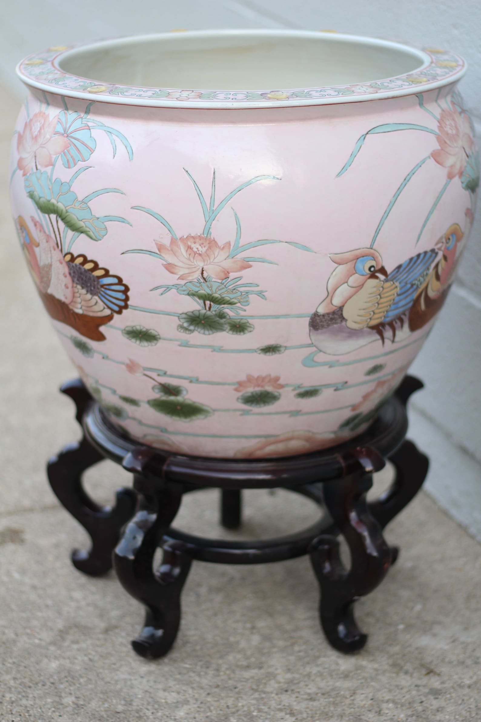 Vintage Extra Large Chinese Fish Bowl Table With Stand and Top Glass ...