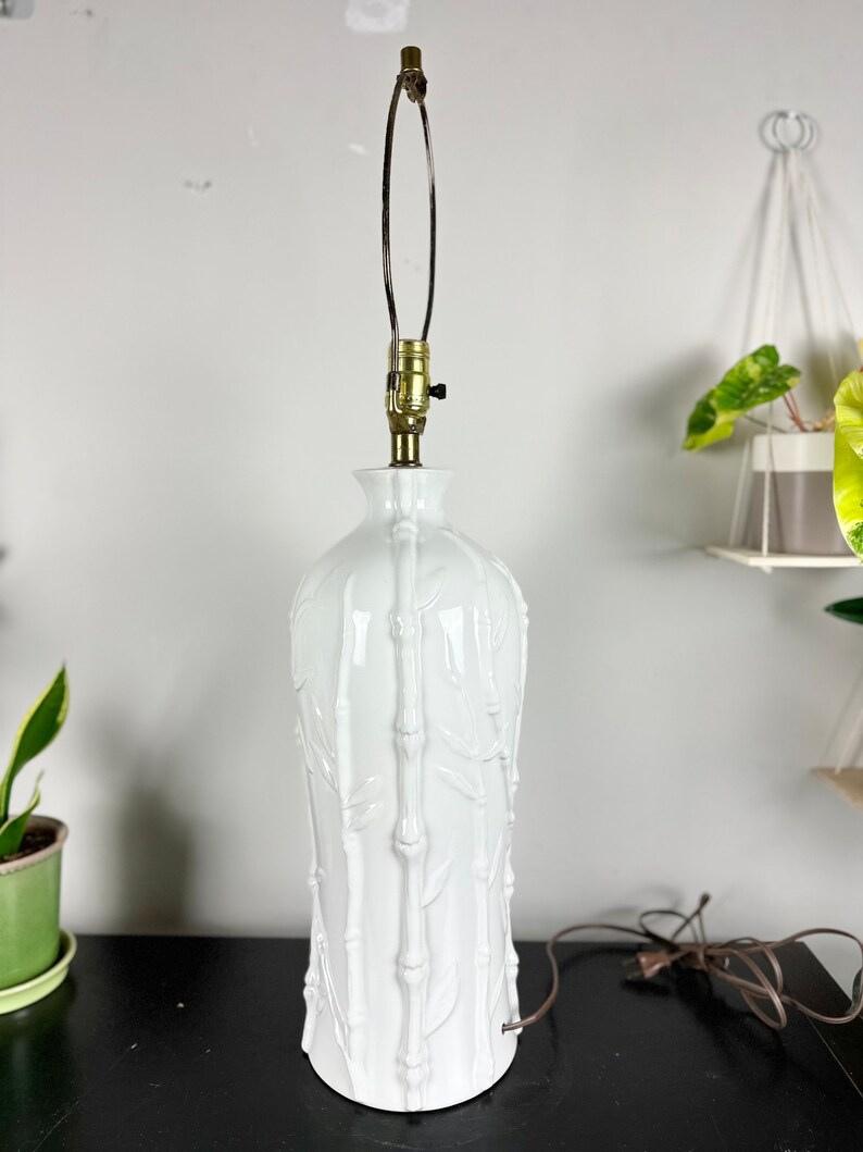 Vintage White Ceramic Bamboo Motif Table Lamp / Faux Ceramic Bamboo ...