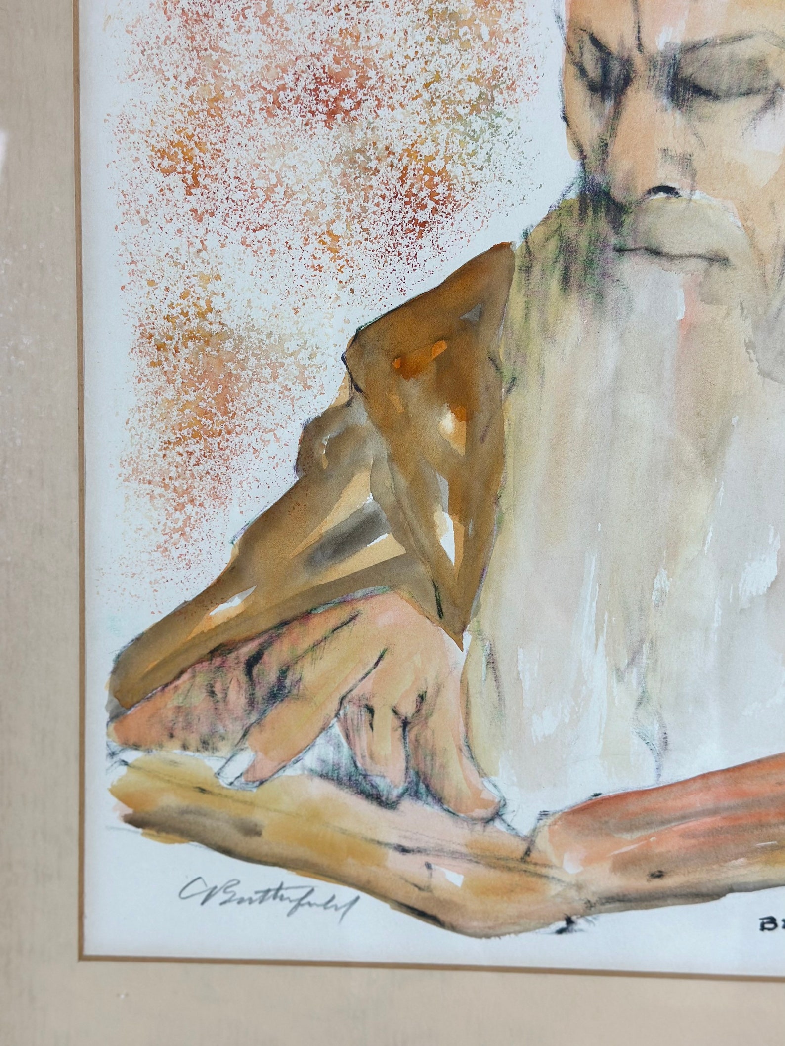 Vintage Watercolor Painting Frame / Portrait of an Old Man / Wall Art ...
