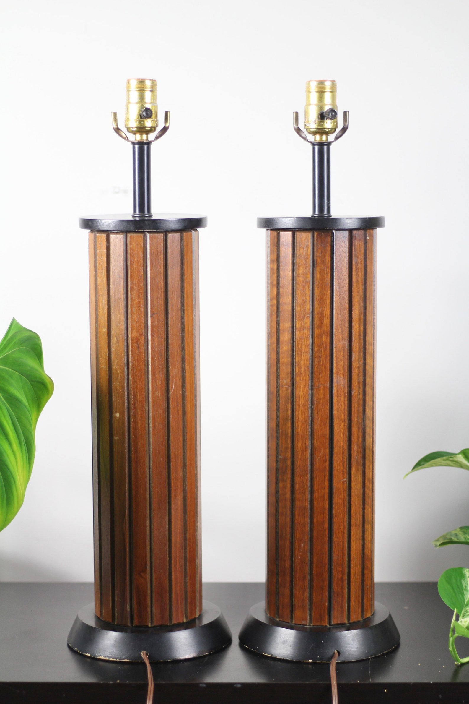 A Pair of Vintage Mid Century Modern Wood Table Lamps / MCM - Etsy