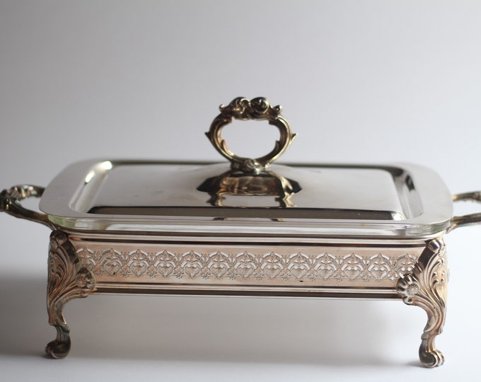 Vintage Pyrex Casserole Serving Dish / Vintage Silver Plated Chafing ...