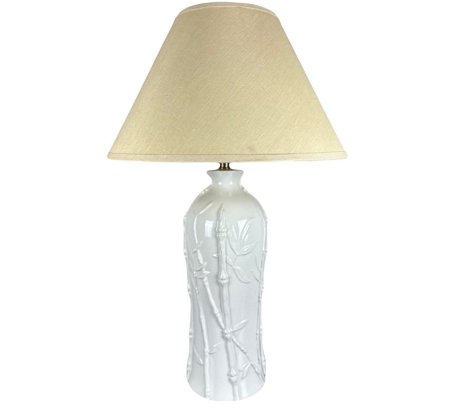 Vintage White Ceramic Bamboo Motif Table Lamp / Faux Ceramic Bamboo ...