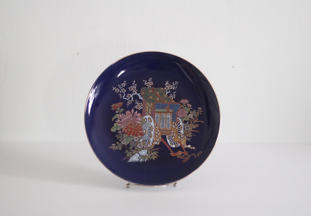 Vintage Japanese Decorative Plate / Cobalt Blue Japanese Ox Cart ...