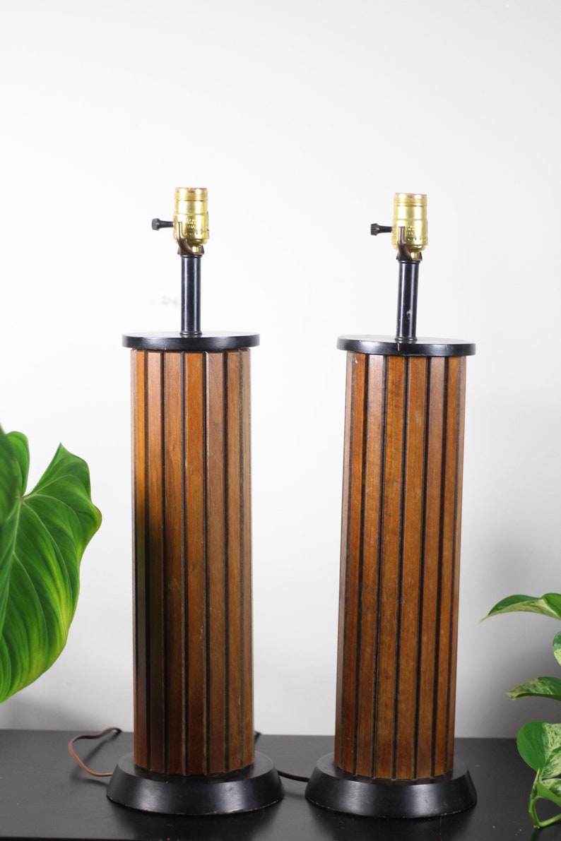 A Pair of Vintage Mid Century Modern Wood Table Lamps / MCM - Etsy