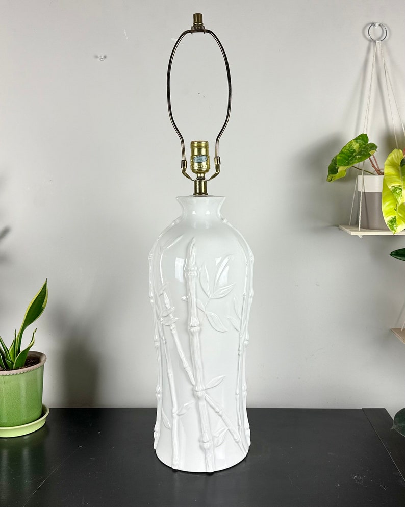 Vintage White Ceramic Bamboo Motif Table Lamp / Faux Ceramic Bamboo ...