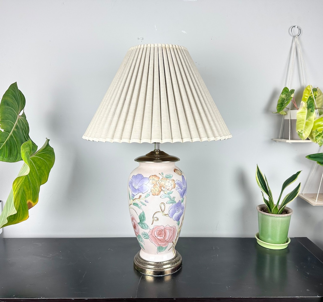 Vintage Pink Ceramic Floral Lamp / Floral Ceramic Table Lamp / Vintage ...
