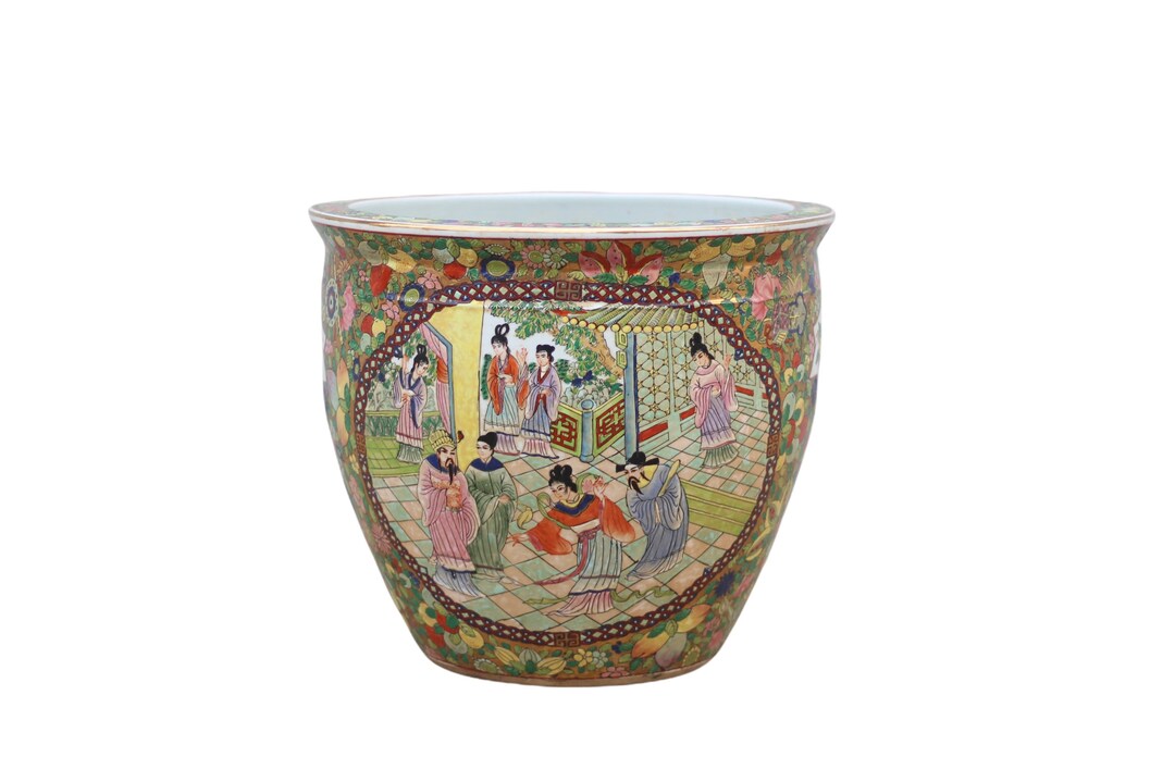 Vintage Chinese Famille Rose Planter / Chinoiserie Fish Bowl / Koi Fish ...