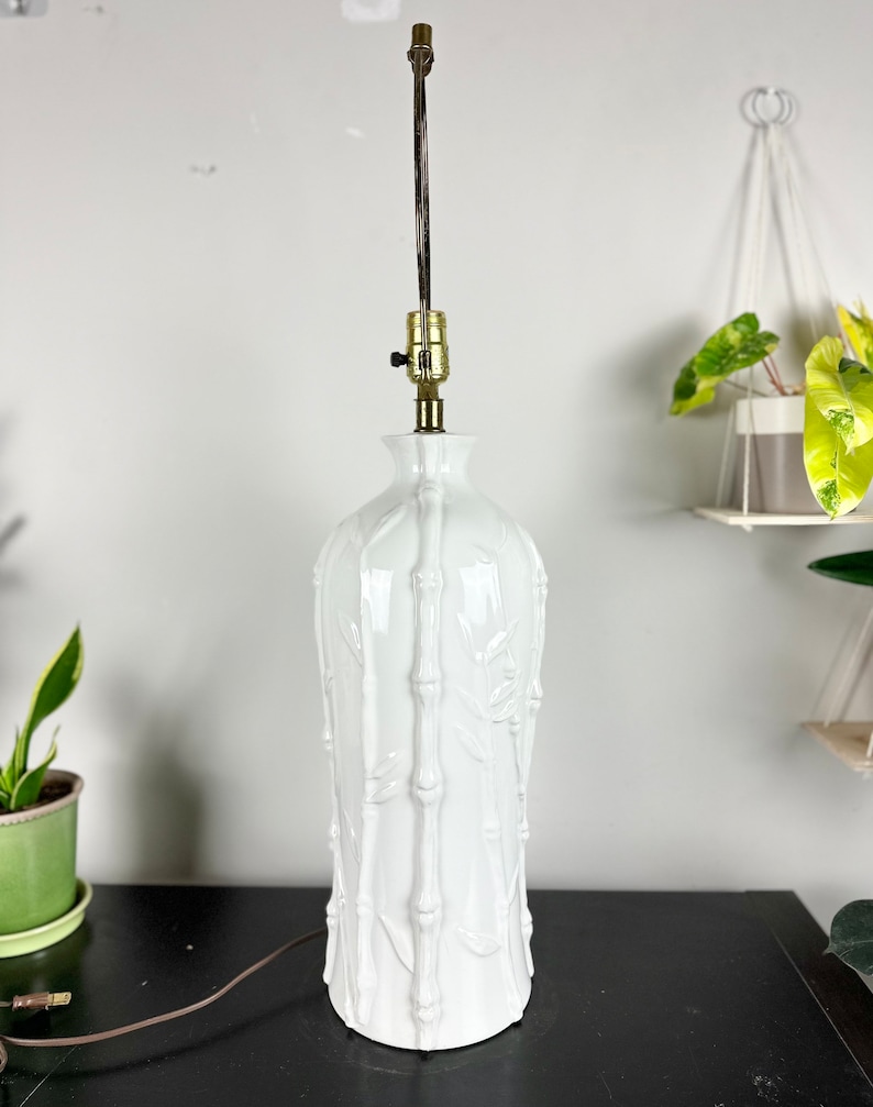 Vintage White Ceramic Bamboo Motif Table Lamp / Faux Ceramic Bamboo ...