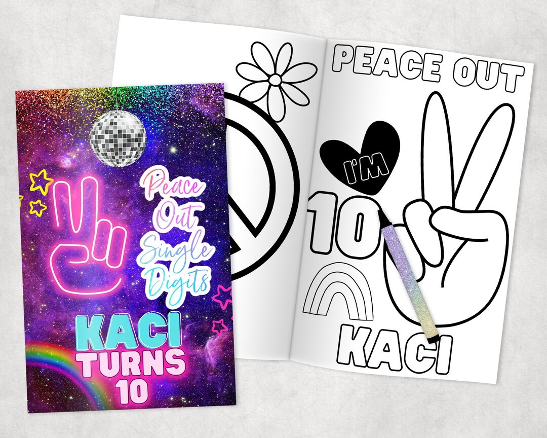 Peace Out Single Digits Personalized Coloring Books - Custom Party ...