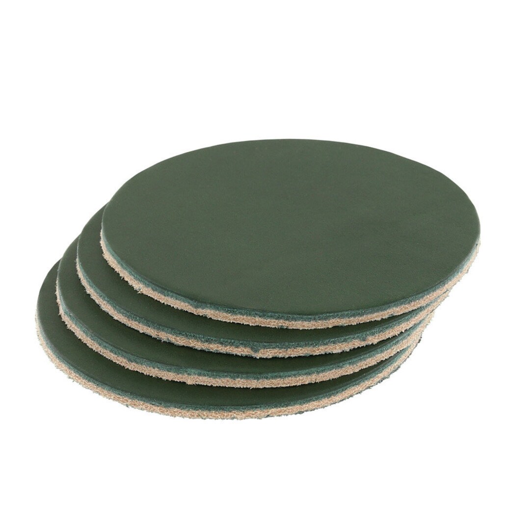 Leather Coasters, Wickett & Craig English Bridle, Circle, Zucchini (4pc ...