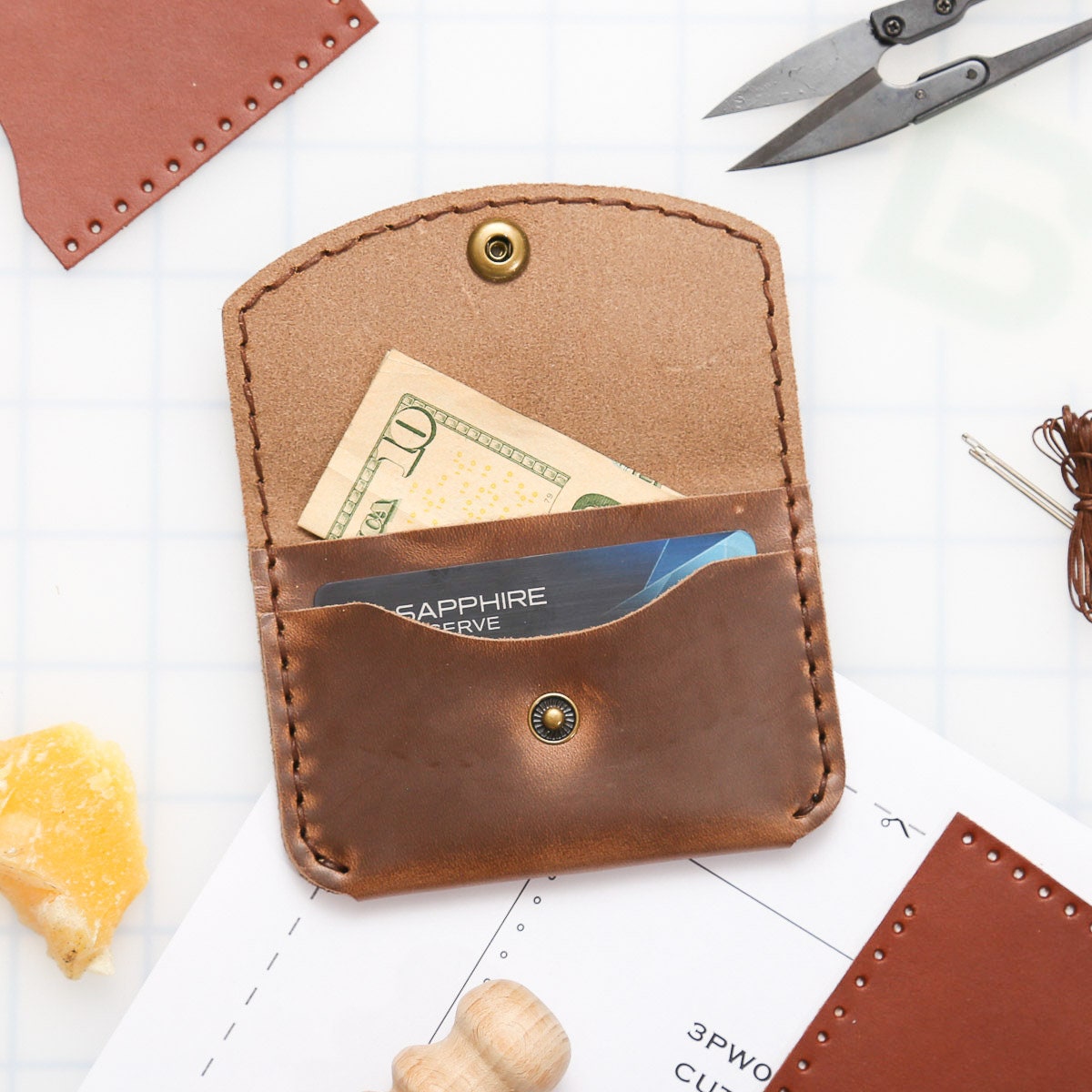 3-pocket Snap Wallet Leather Pattern, PDF Template - Etsy