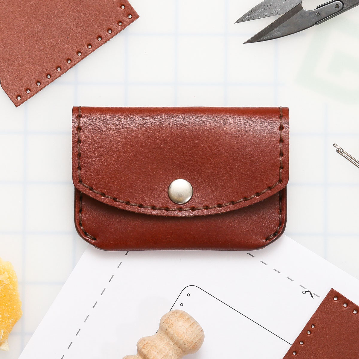 3-pocket Snap Wallet Leather Pattern, PDF Template - Etsy