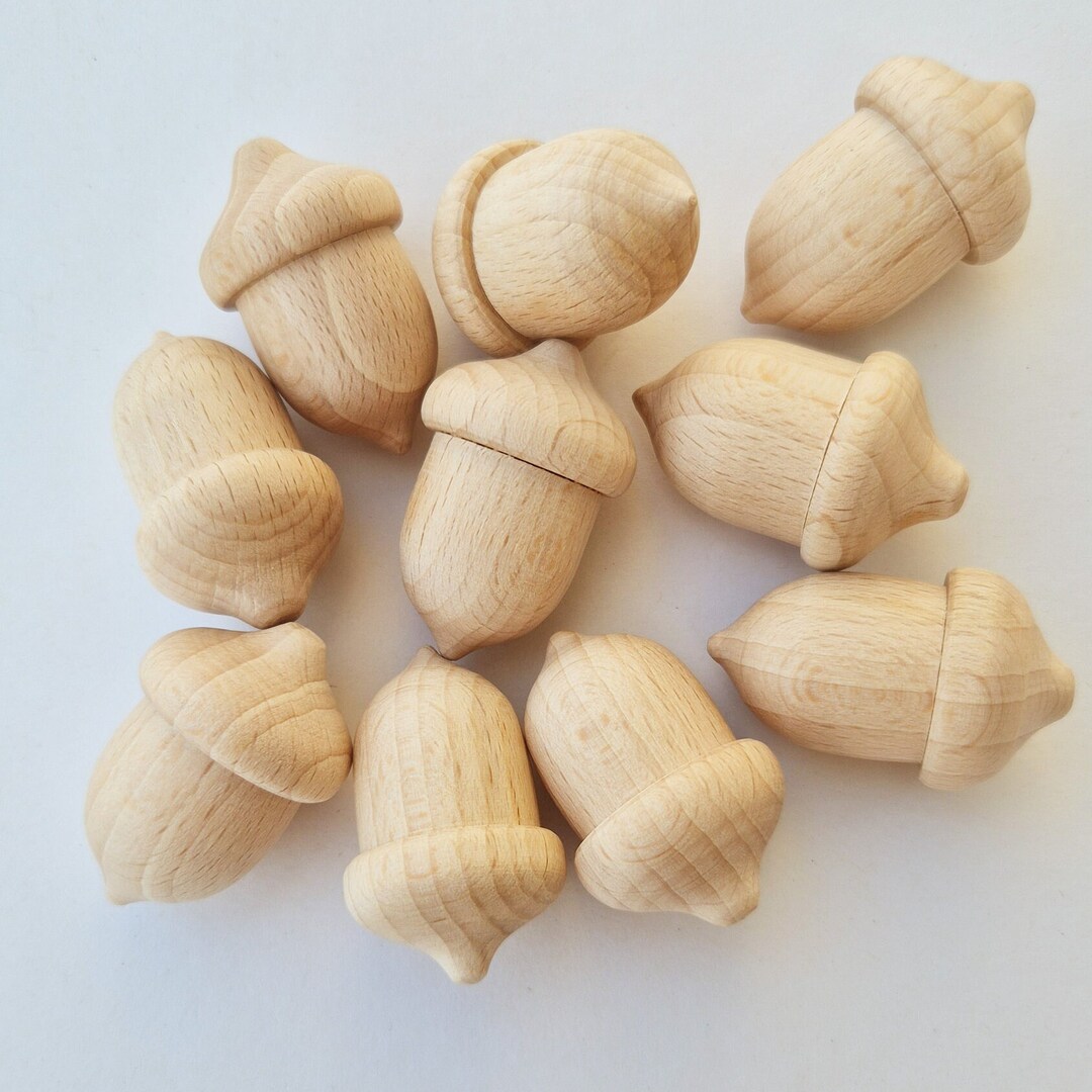 Natural Wooden Acorns, Unfinished Rustic Acorns, Wooden Autumn Decor ...