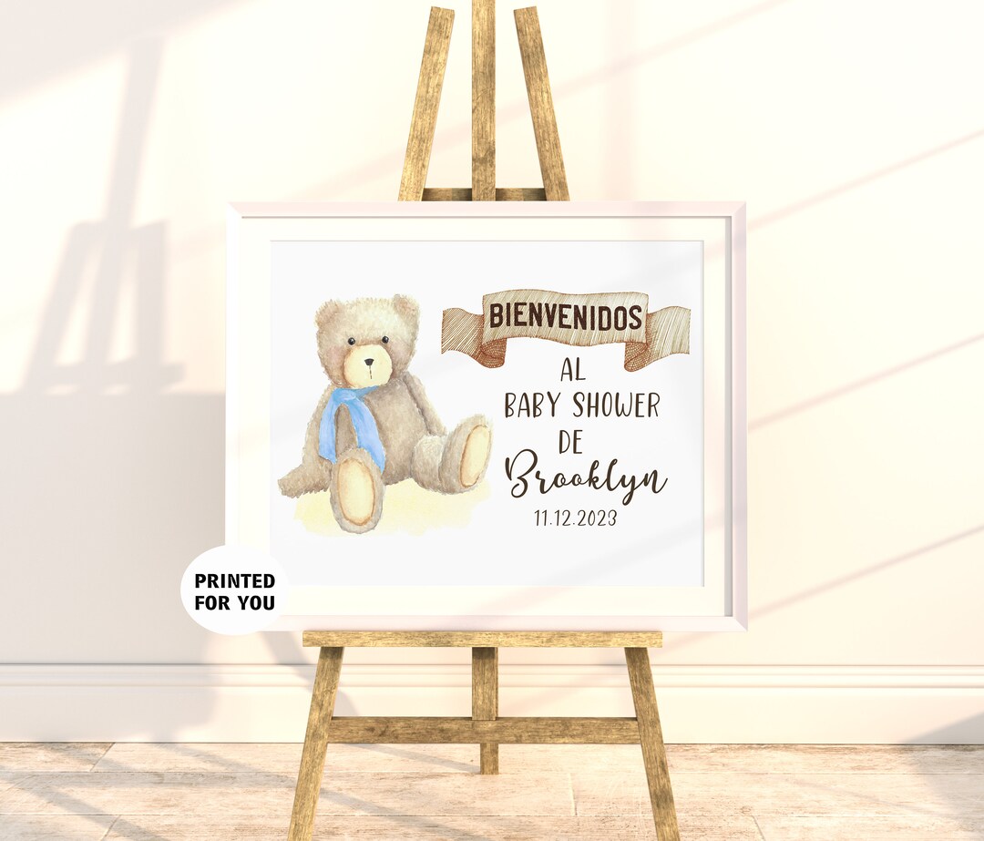 Printed Spanish Teddy Bear Baby Shower Welcome Sign - Printed Cardstock ...