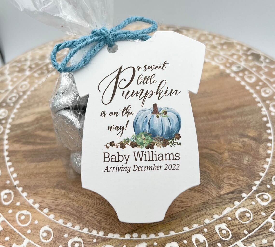 Blue Pumpkin Baby Shower Favor Boy A Sweet Little Pumpkin is - Etsy