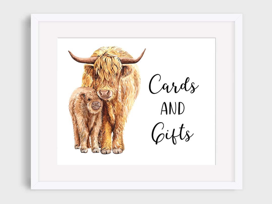 Printed Highland Cow Baby Shower - Cards & Gifts Table Sign - 8 X 10 ...