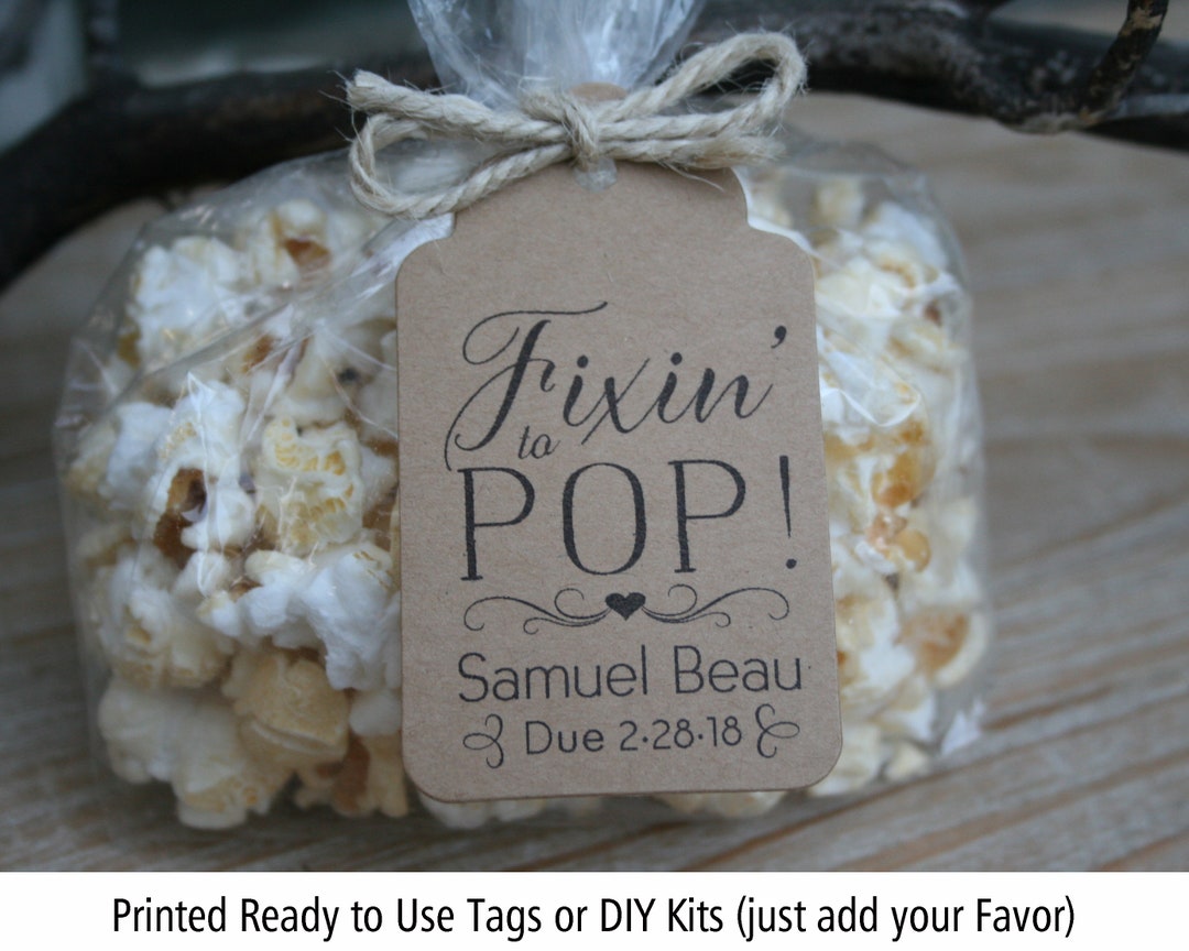 Fixin' to Pop Baby Shower Favor Kits-3 TAG COLORS | Popcorn Favor-20 ...