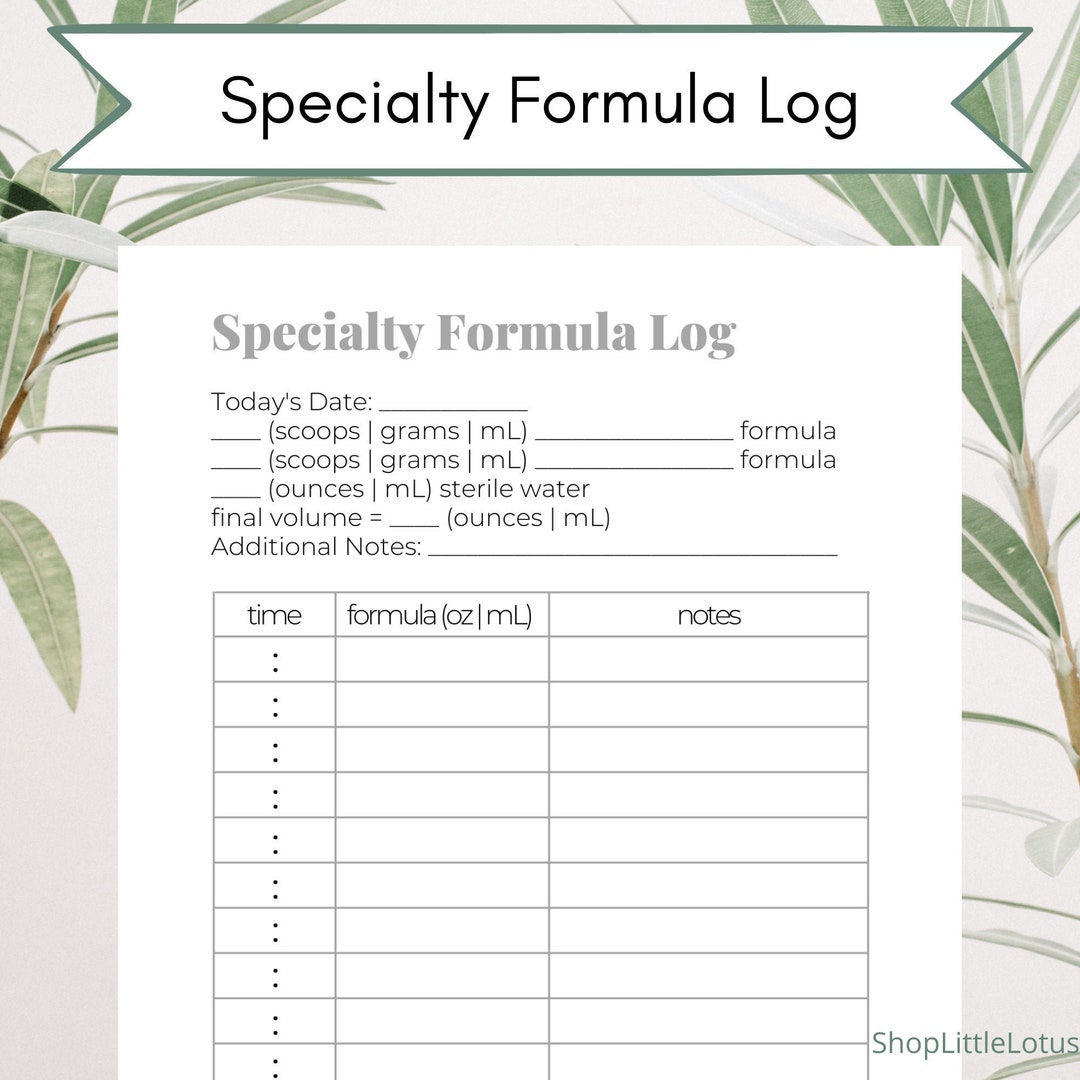 Printable Specialty Formula Log - Etsy
