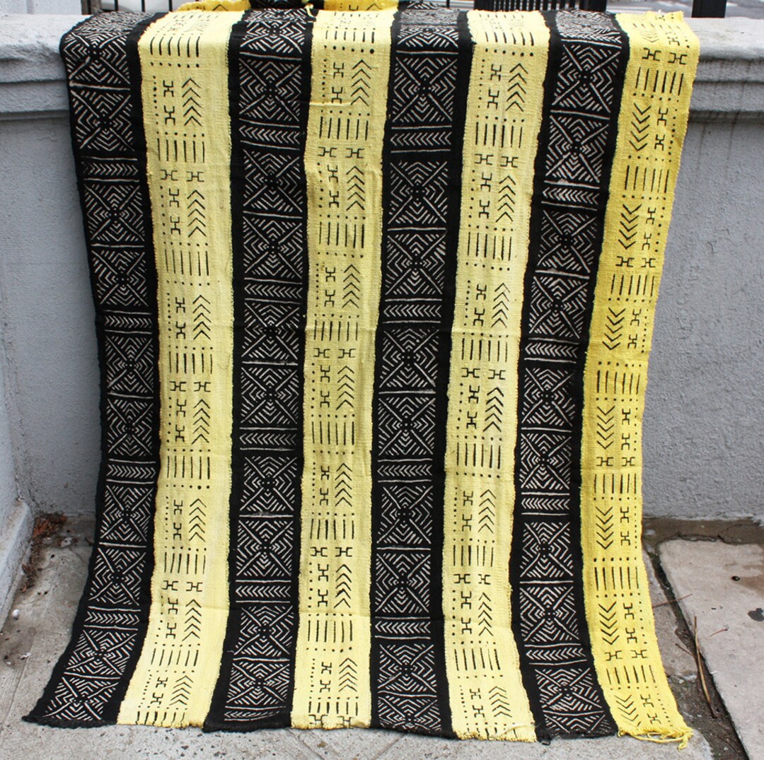 Authentic Unique Multi Colored African Mud Cloth/black Yellow Mali Mud ...