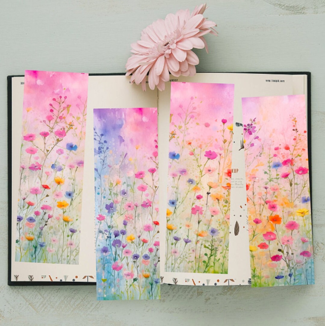 Bookmarks Watercolor Flower Fields 6x2 Page Savers - Etsy