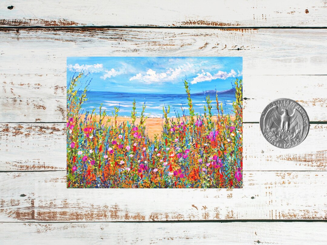 Mini Ocean Painting Print of Original 2.5x3.5 Aceo Flower Seascape ...