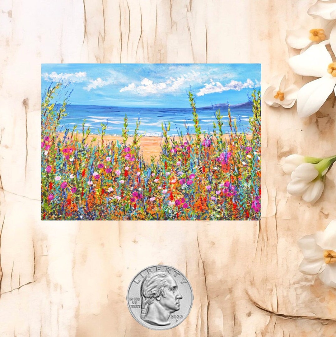 Mini Ocean Painting Print of Original 2.5x3.5 Aceo Flower - Etsy