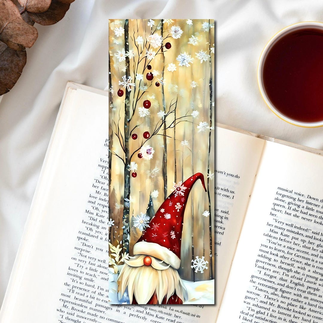 Gnome Holiday Bookmark: Folk Art Illustrated 6x2 Laminated - Etsy