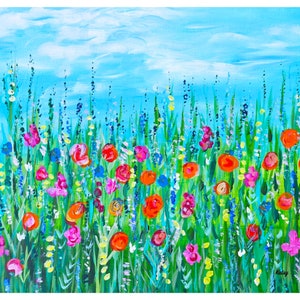 Wildflower Meadow Art Print, Green Pasture With Colorful Flowers, 8 ...