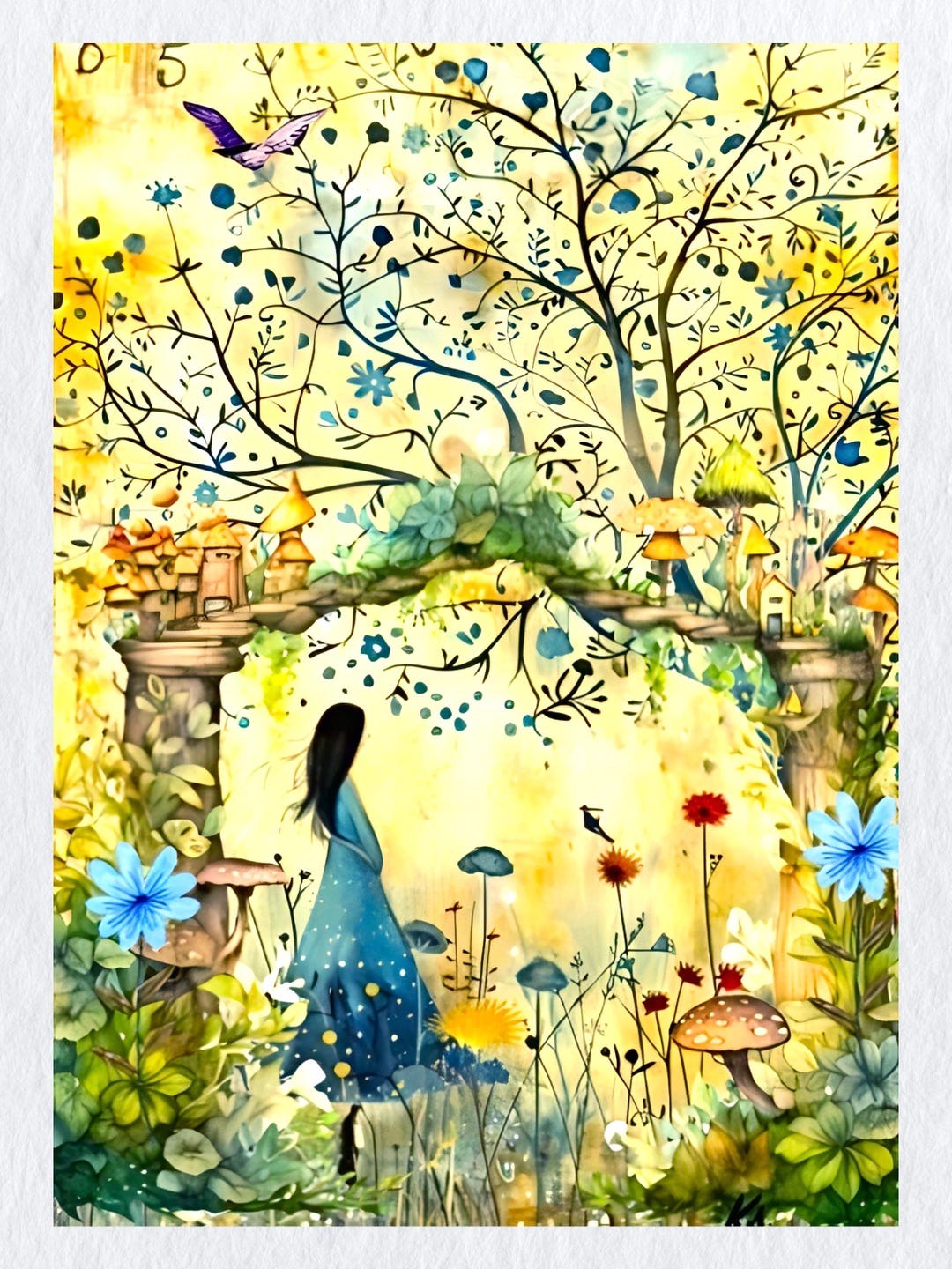 Art Print Illustration, Whimsical Girl Stumbling Into a Fairyland ...