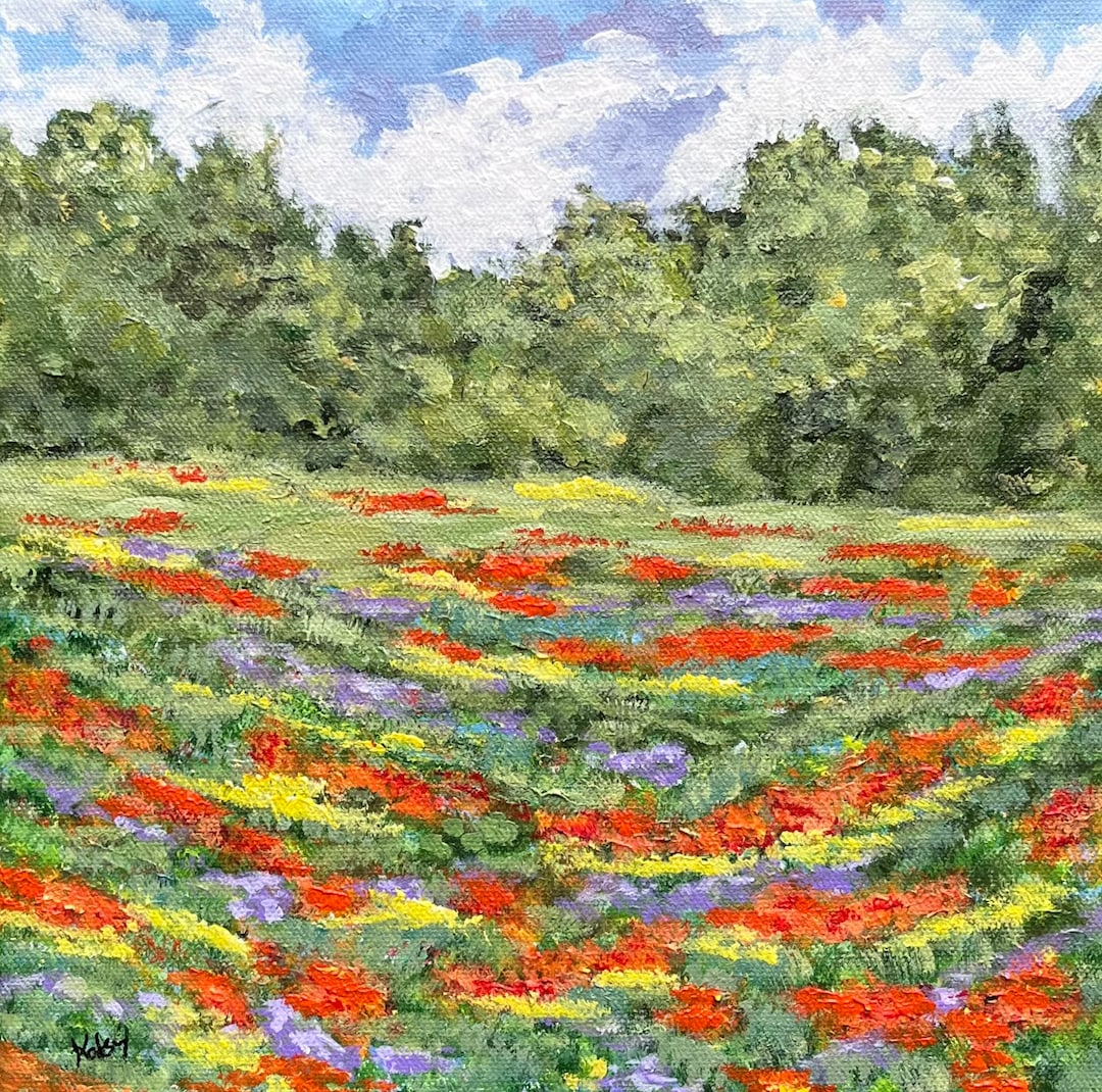 Original Flower Field Painting 10x10 Stretched Canvas Wall - Etsy