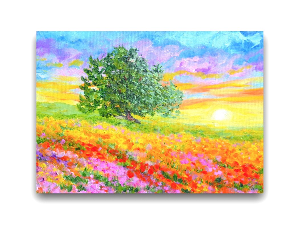 Lone Tree Art Print Wildflower Landscape Colorful Wall Decor 8x10 - Etsy